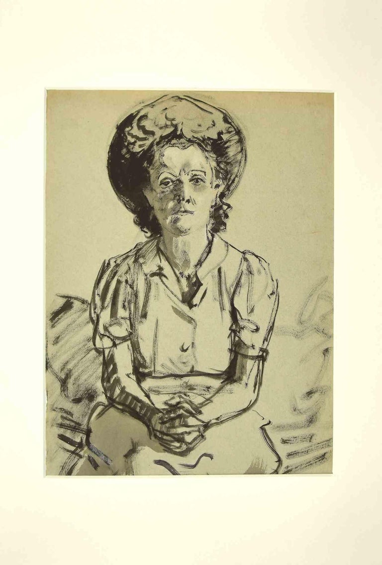 Unknown - Portrait of Woman - Original Drawing - 1950 For Sale at 1stDibs