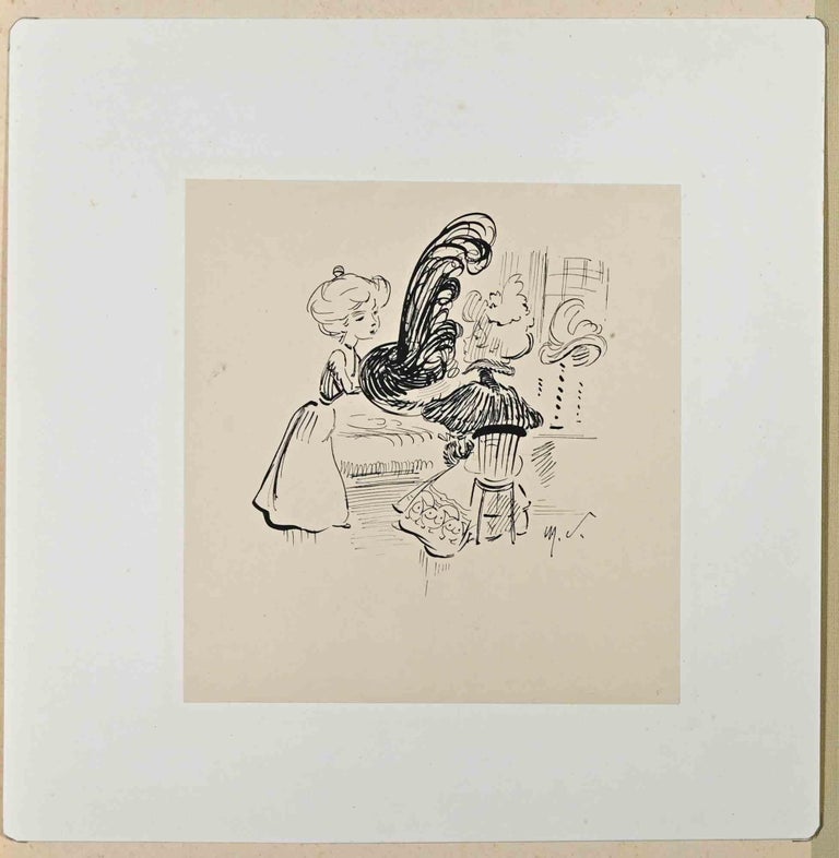 Henry Somm - Seller of Hats - Original Ink Drawing on Paper by H. Somm ...