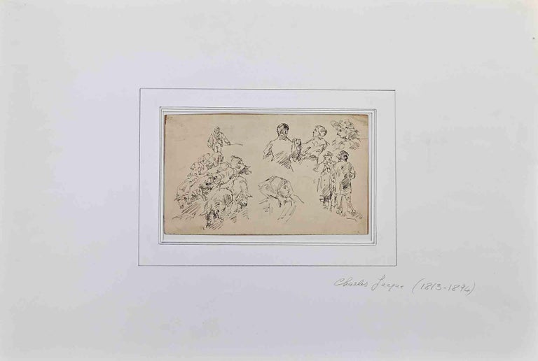Philippe Charles Jacquet - Figures - Original Drawing on Paper by ...
