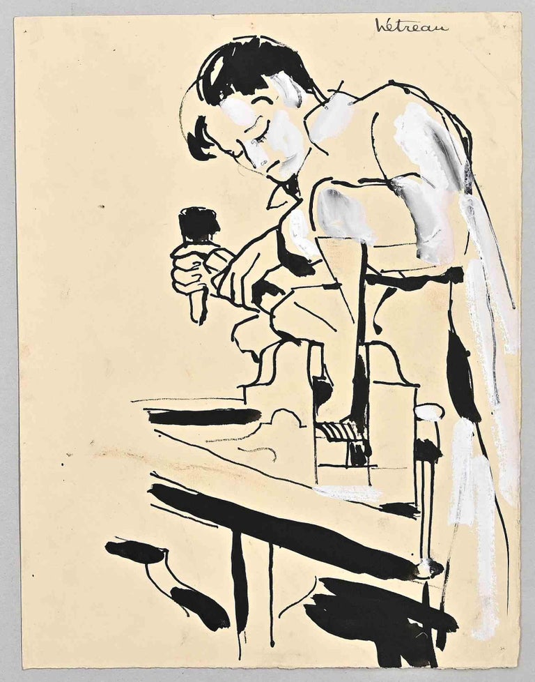 Rémy Hetreau - The Artisan - Original Drawing by Rémy Hetreau - Mid ...