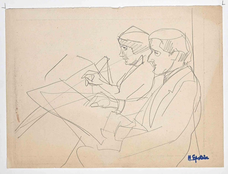 Henri Epstein - Two Figures - Original Drawing by Henri Epstein - Early ...
