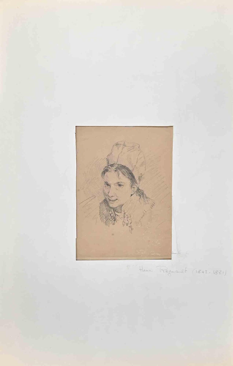 Henri Regnault - Portrait of Woman - Original Pencil Drawing by Henri ...