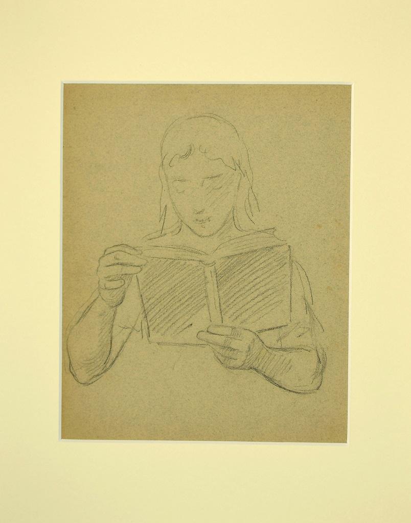 The Reading Woman - Pencil Drawing - Early 20th Century For Sale at 1stDibs