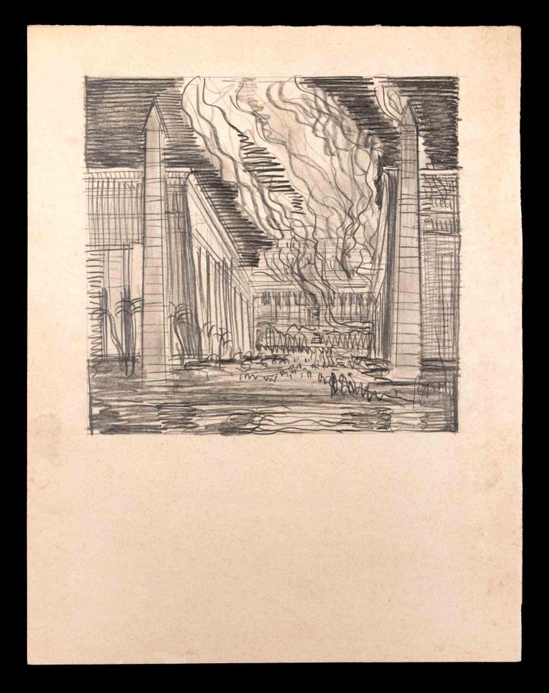 Paysage urbain - Dessin original - Milieu du XXe siècle En vente sur ...