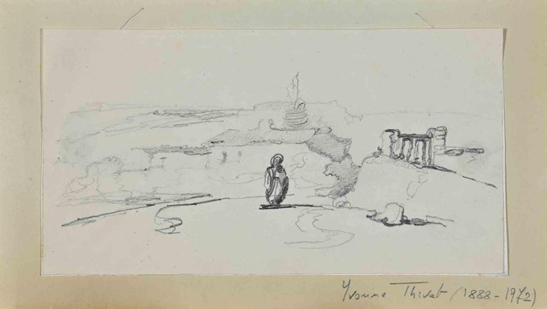 Yvonne Thivet - Landscape - Original Drawing by Yvonne Thivet - Mid ...