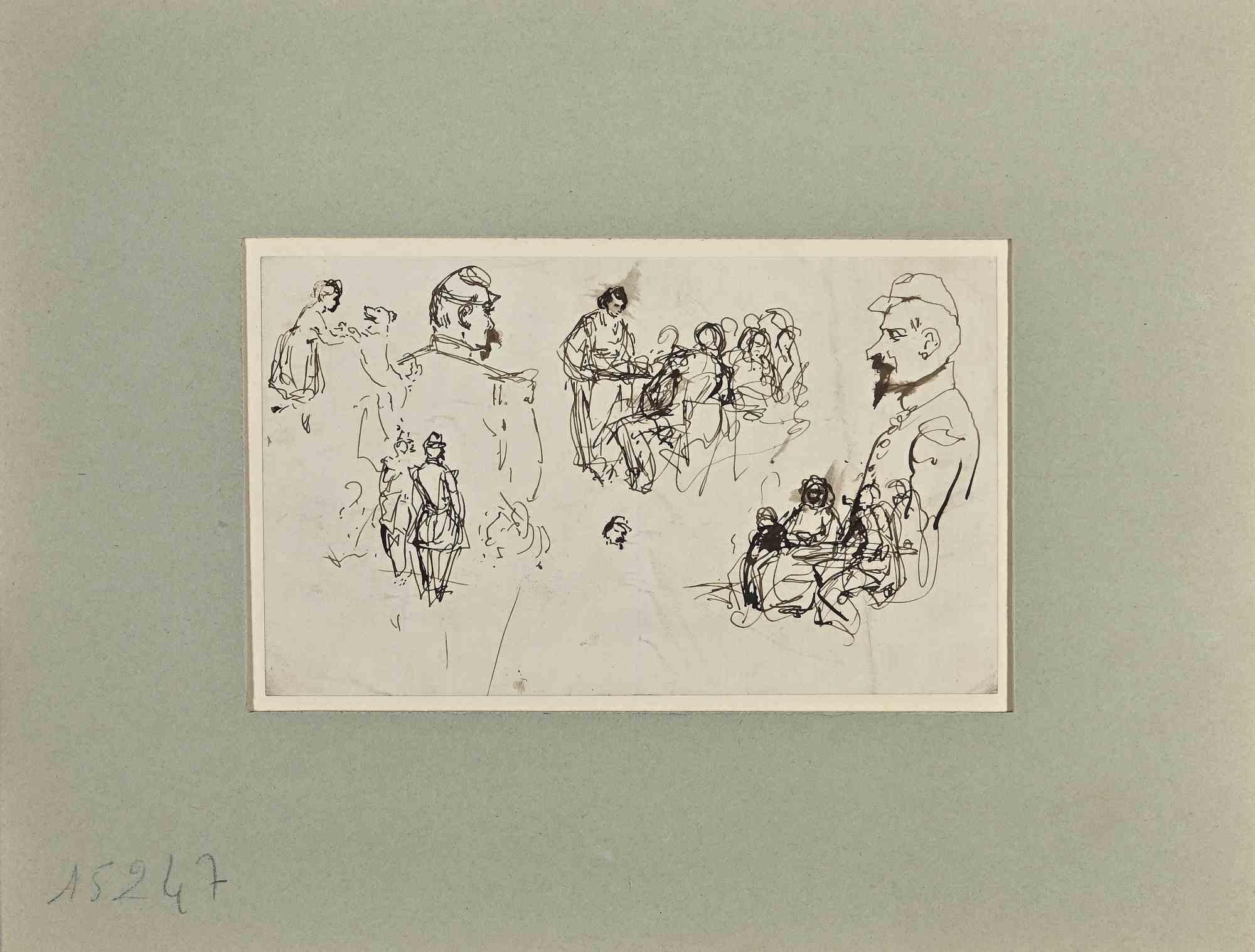 Henry Somm - Figures - Drawing on Paper by H. Somm - Late 19th Century ...