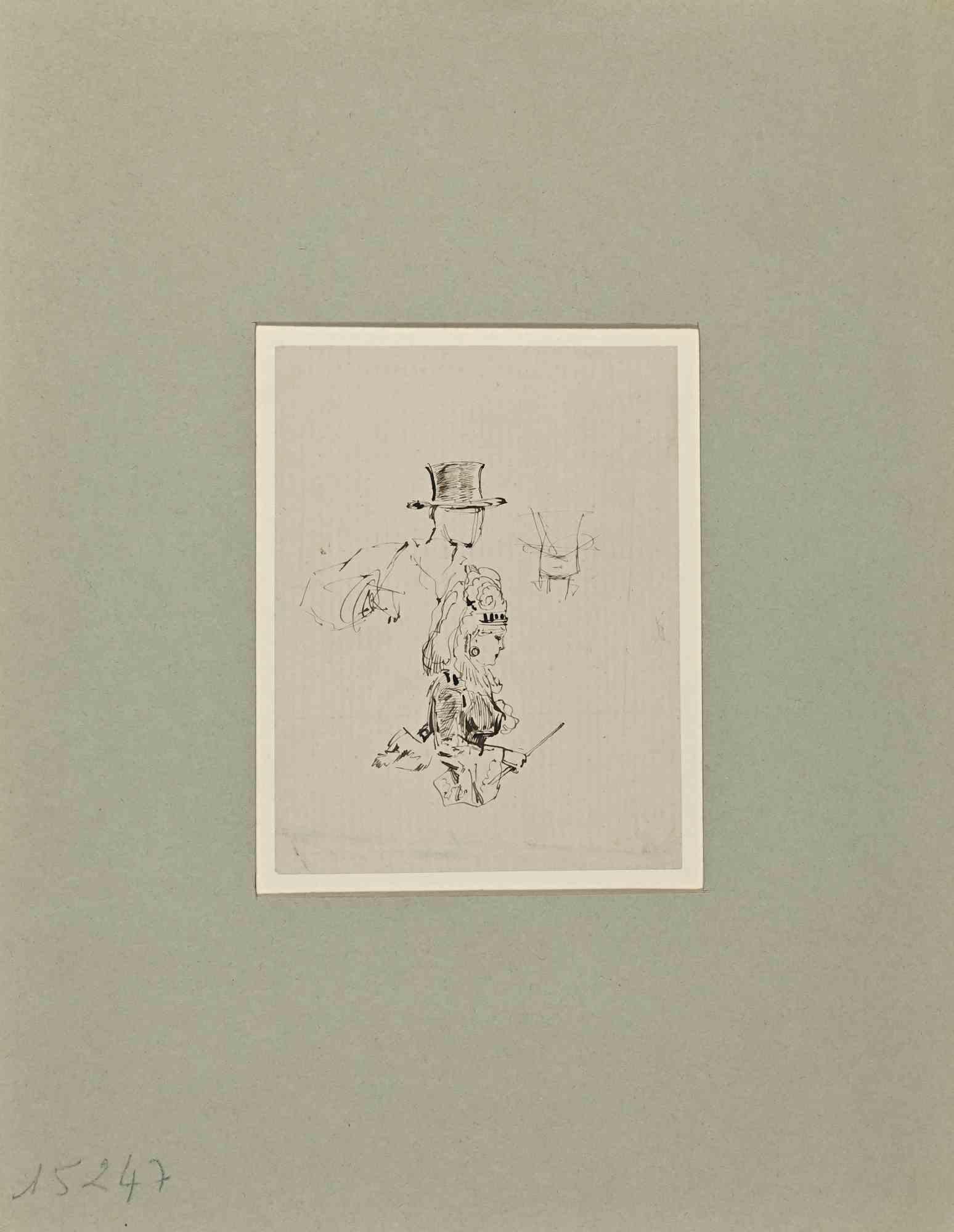 Henry Somm - Two Figures -Drawing on Paper by H. Somm - Late 19th ...