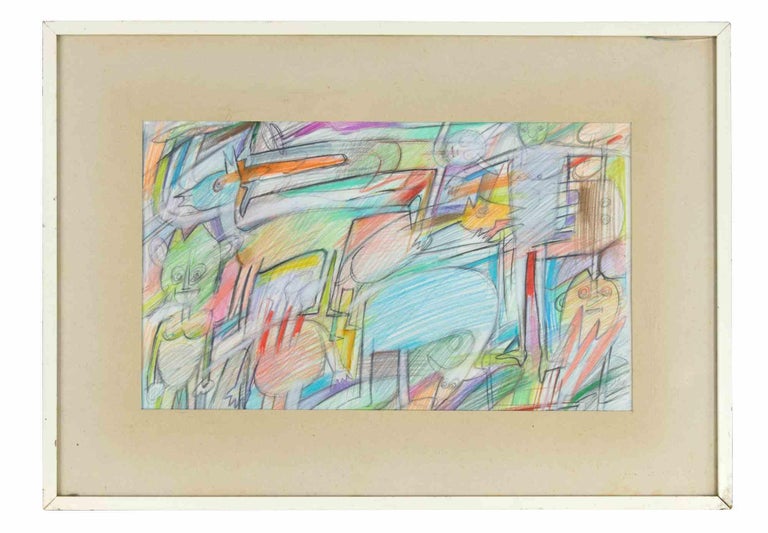 Claudio Bissattini - Colored figures - Drawing by C. Bissattini - 20th ...