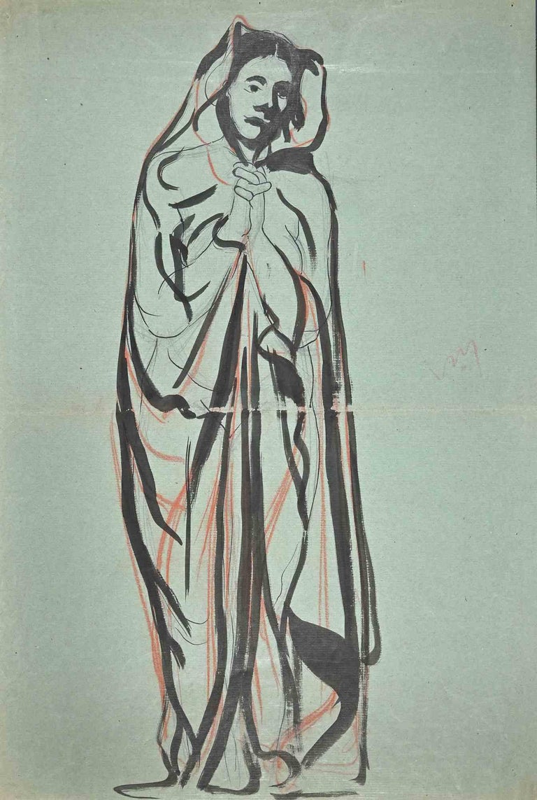 Jean Delpech - Woman - Original Watercolour by Jean Delpech - Mid 20th ...