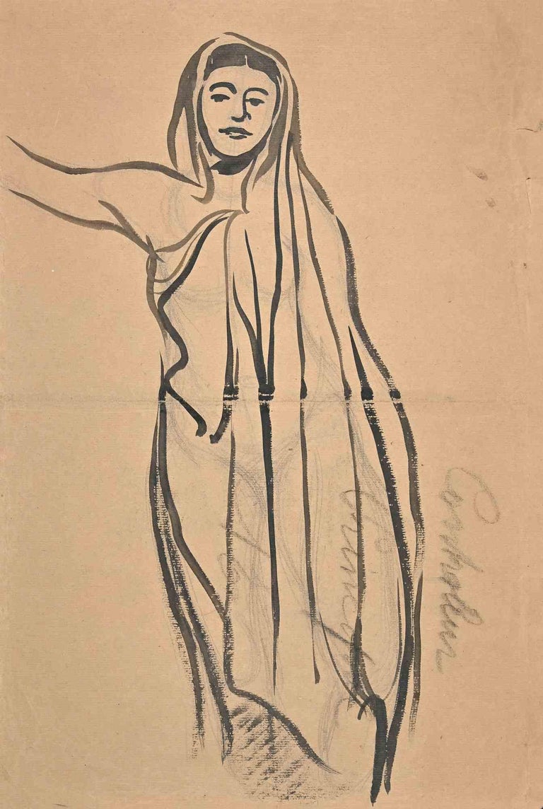 Jean Delpech - Woman - Original Watercolour by Jean Delpech - Mid 20th ...