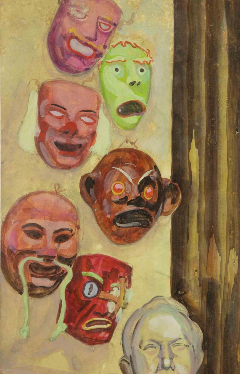 Jean Delpech - Masks - Watercolor by Jean Delpech - Mid 20th century ...