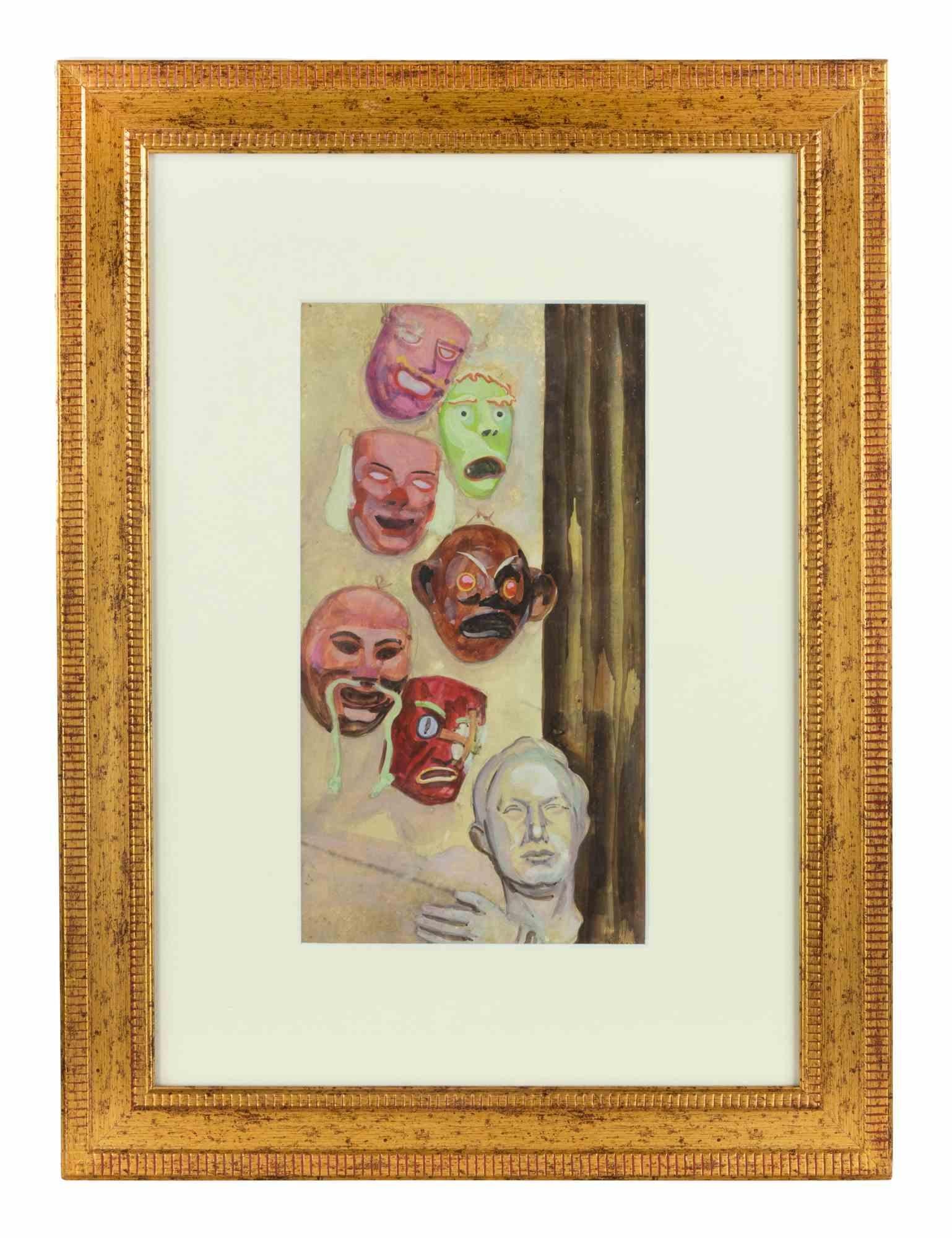 Jean Delpech - Masks - Watercolour by Jean Delpech - Mid 20th century ...