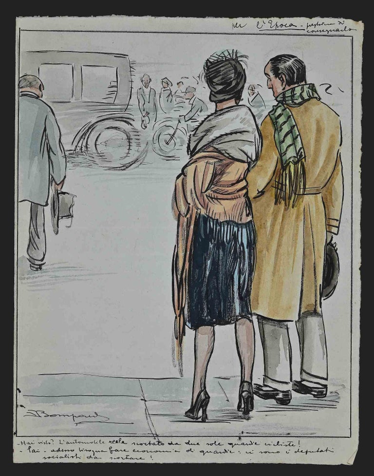 Luigi Bompard - The Street - Drawing by Luigi Bompard - 1920s For Sale ...