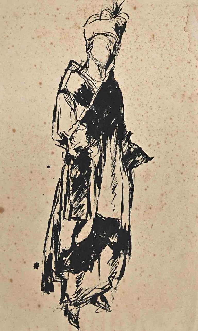 Unknown - Figure - Original Drawing in Ink - Mid-20th Century For Sale ...