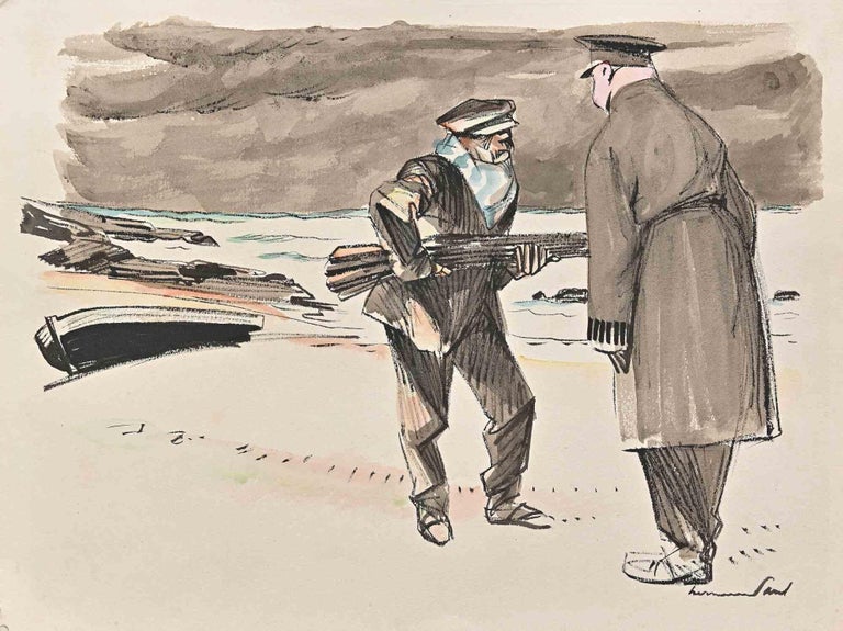 Hermann Paul - Two Men - Watercolour Drawing by Hermann Paul -1890s For ...