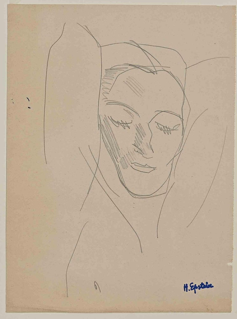 Henri Epstein - Female Face - Drawing by Henri Epstein - Early 20th ...