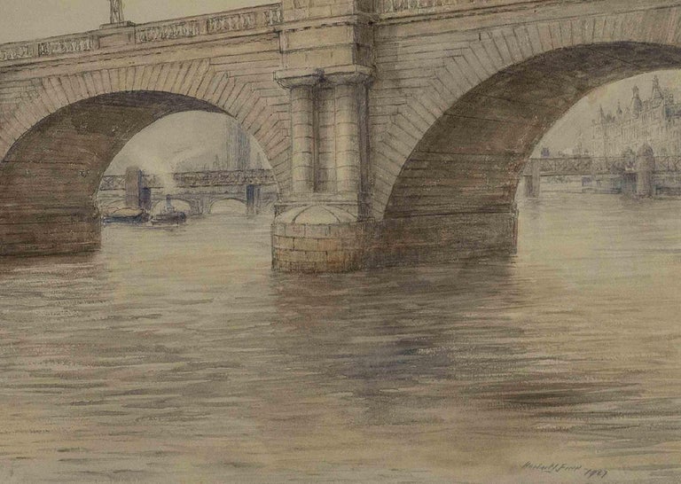 Herbert John Finn - Vue du pont de Londres sur la Tamise - Dessin de Herbert John Finn - 1927 En ...