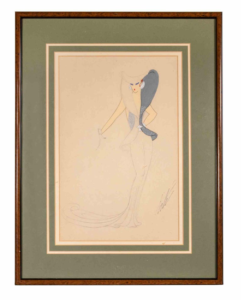 Erté - Elegant - Drawing by Erté - Mid-20th Century For Sale at 1stDibs