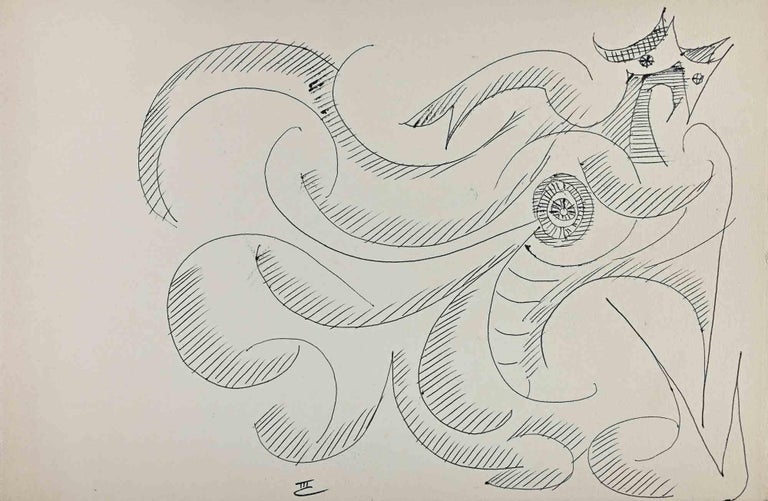 Michel Cadoret - Abstract Composition - China ink Drawing by Michel ...