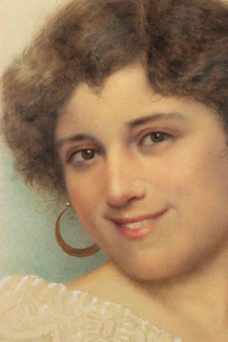 Riccardo Moretti - Portrait of woman - Watercolor by R. Moretti - Early ...