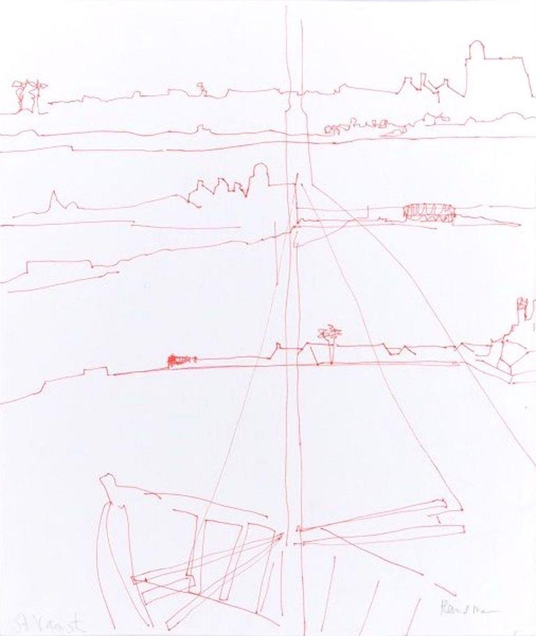 Unknown - Ship - Red Pen Drawing on Paper - Mid 20th Century For Sale ...