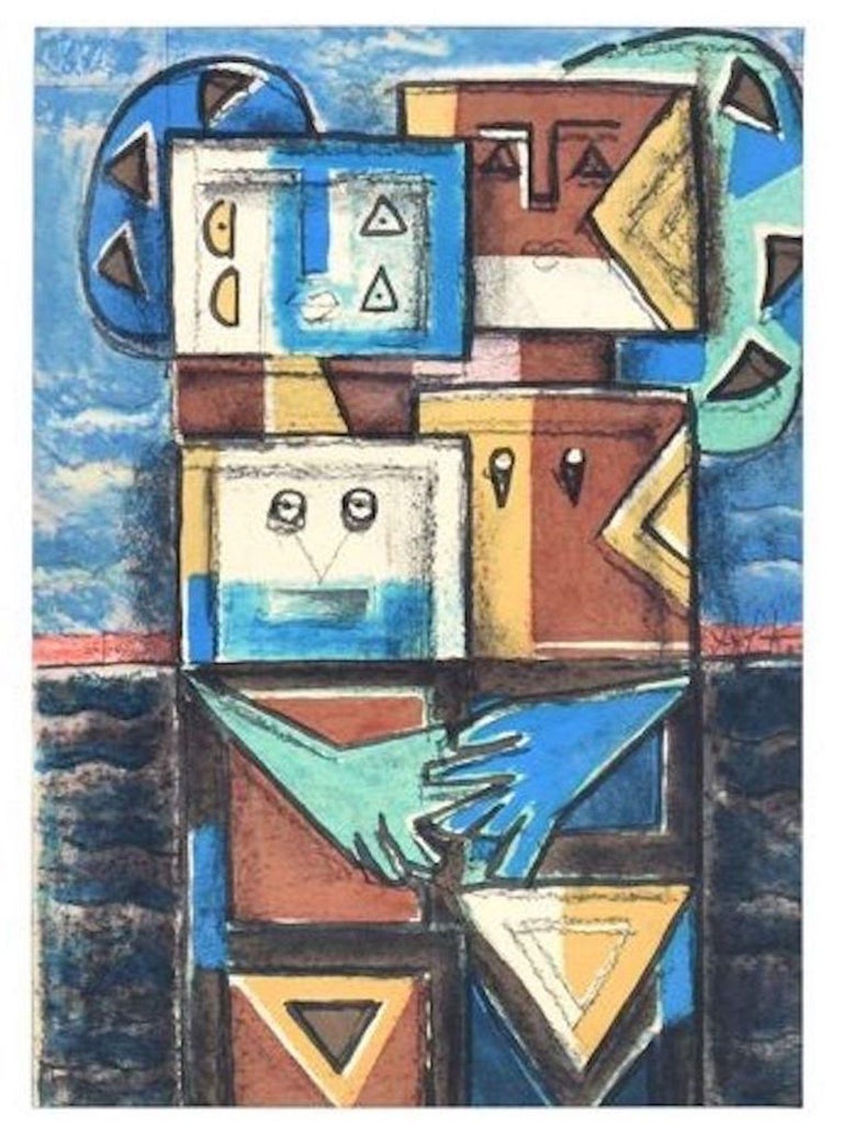 Ibrahim Kodra – „Embrace - Originallithographie von I. Kodra - 1975 ...