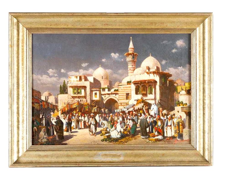 Fritz Lehner - Mosque with Bazaar - Original oil on Canvas by F. Lehner ...