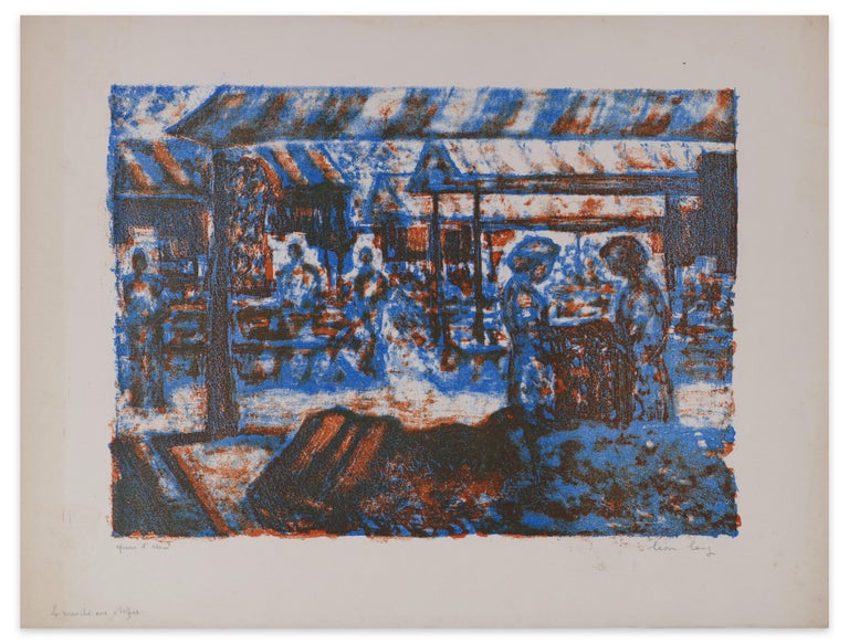Léon Lang - The Fabric Market - Lithograph by Léon Lang - Late 1900 For ...