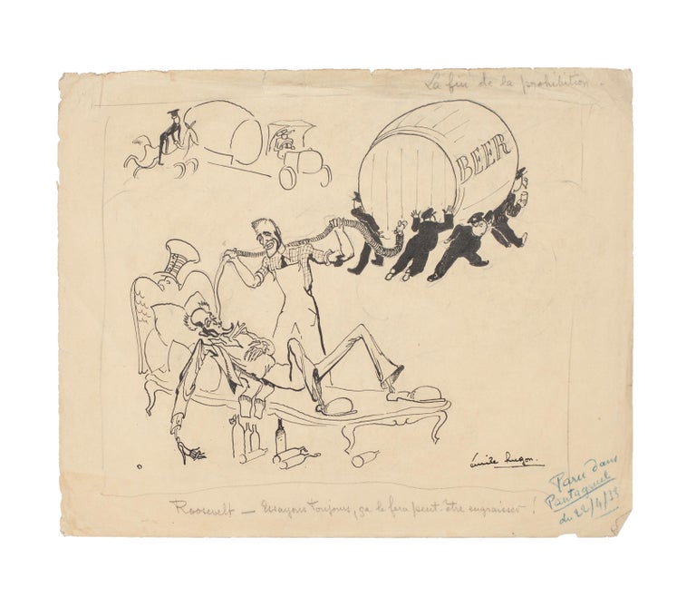 Emile Hugon - Study of Figures - China Ink Drawing by E. Hugon - Late ...