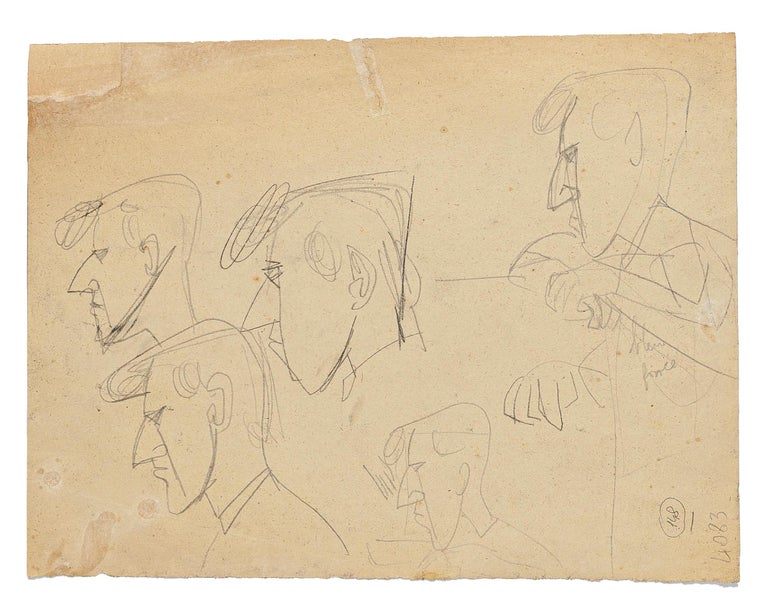 Unknown - Figures - Original Pencil Drawing - Mid 20th Century For Sale ...