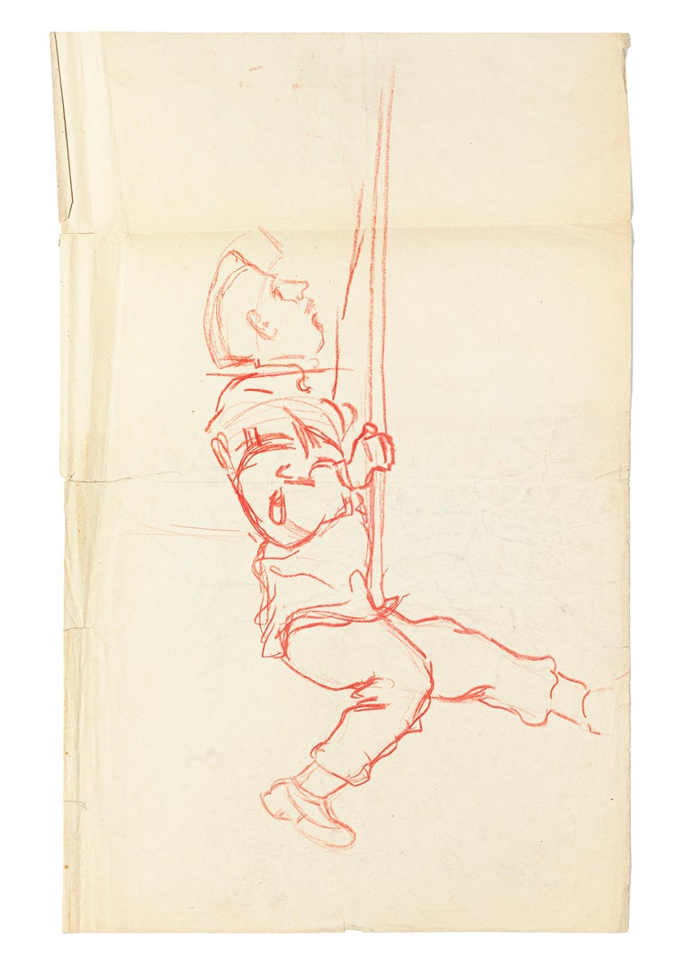 Unknown - Climbing Figure - Original Pencil and Pastel Drawing - Early ...