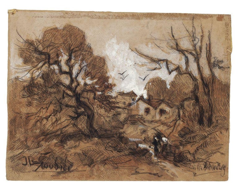 Jeanne De la Soudiere - Autumn - Original Drawing in Mixed Media by ...