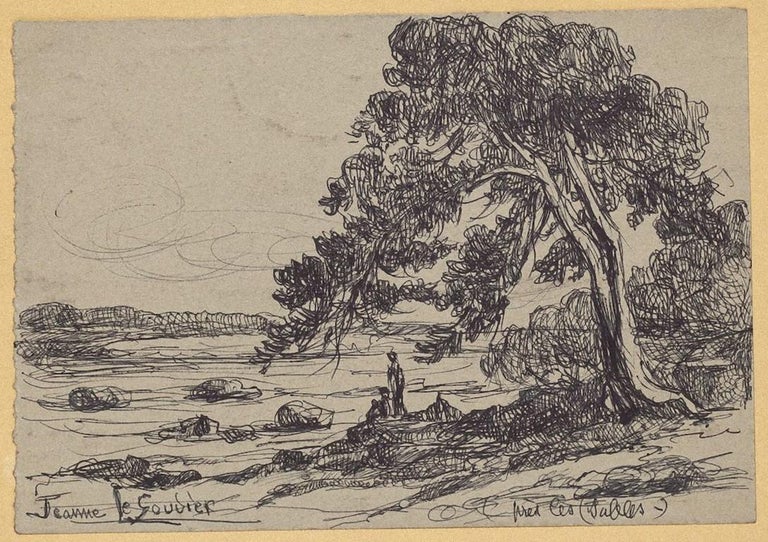 Jeanne le Soudiere - Beach - Original Drawing in Pen by Jeanne le ...