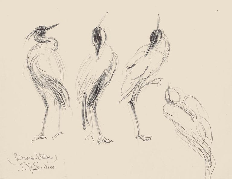 Jeanne le Soudiere - Birds - Original Pen on Paper by Jeanne le ...