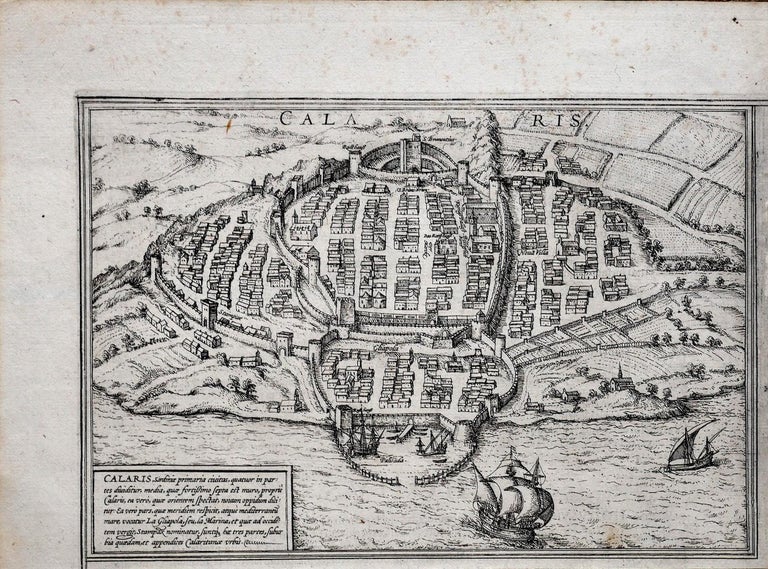 George Braun - Ancient Map of Calaris - Etching by George Braun - Late ...