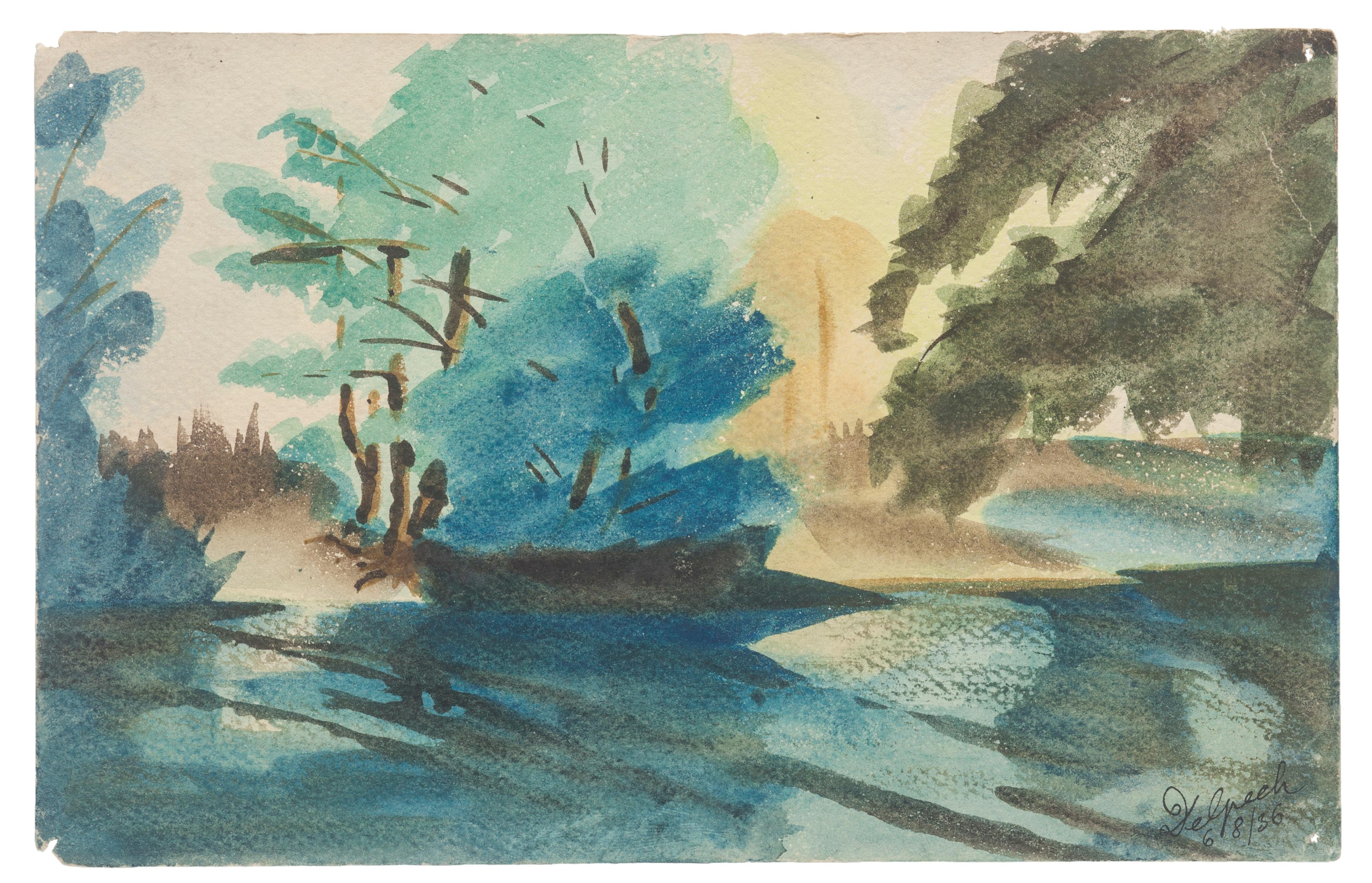 Jean Delpech - Paysage - Aquarelle originale sur papier de Jean Delpech ...