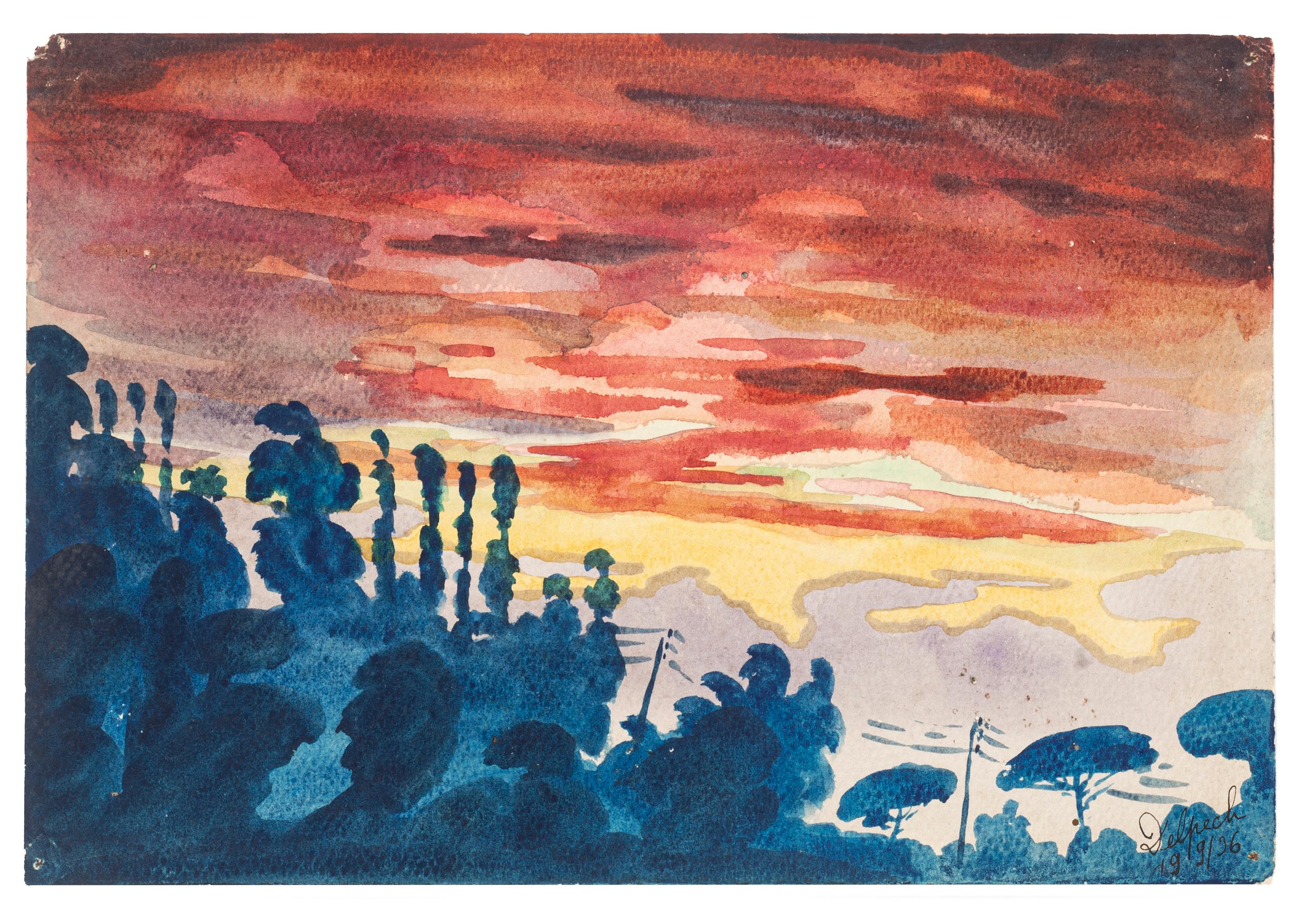 Jean Delpech - Fantastic Landscape - Original Watercolor on Paper by ...