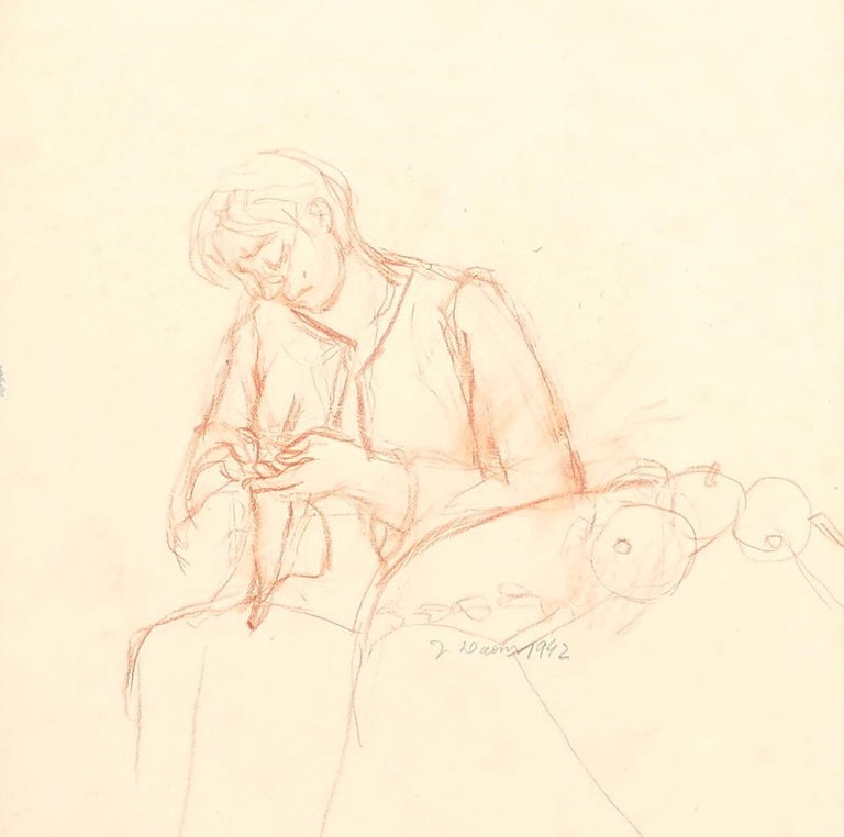 Jeanne Daour - Working Woman - Original Pencil on Paper by Jeanne Daour ...