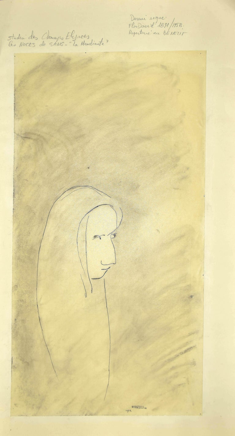 Flor David - Dressing Gown Devant - Black China Ink and Pencil Drawing ...