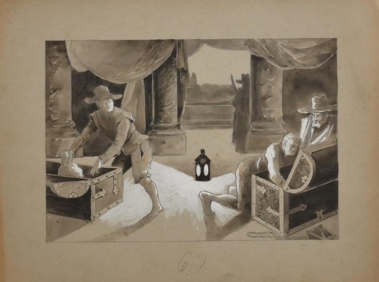 Unknown - Thieves - Original Pencil, Watercolor and White Lead - 19th ...