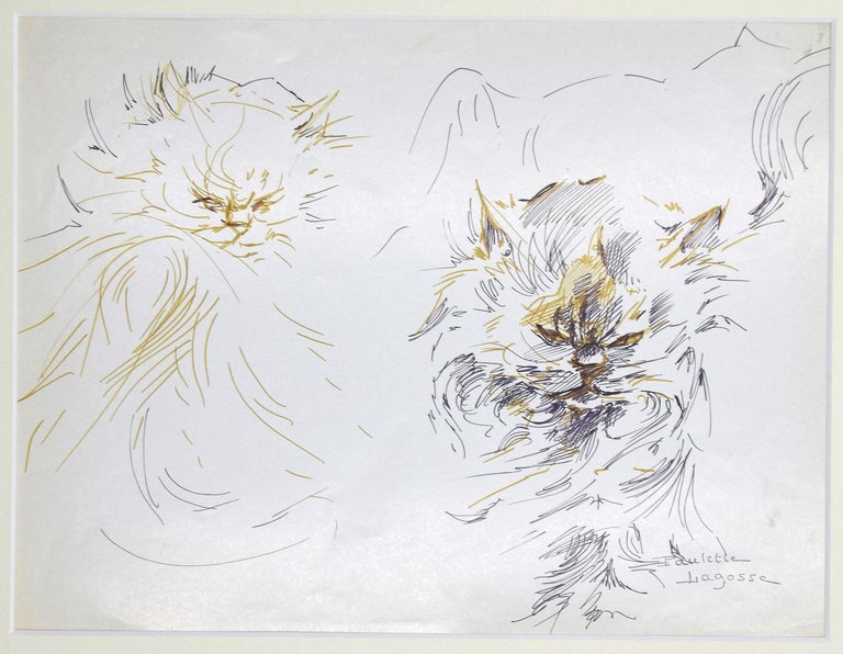 Marie Paulette Lagosse – „The Cats - Original Stift auf Papier von M. P ...