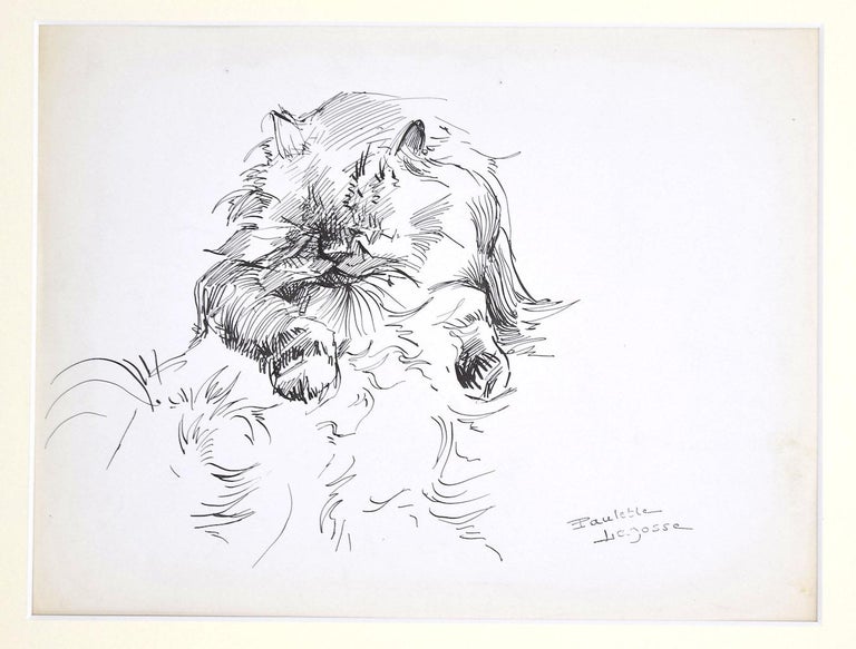Marie Paulette Lagosse - The Cat - Pen on Paper by M. P. Lagosse ...
