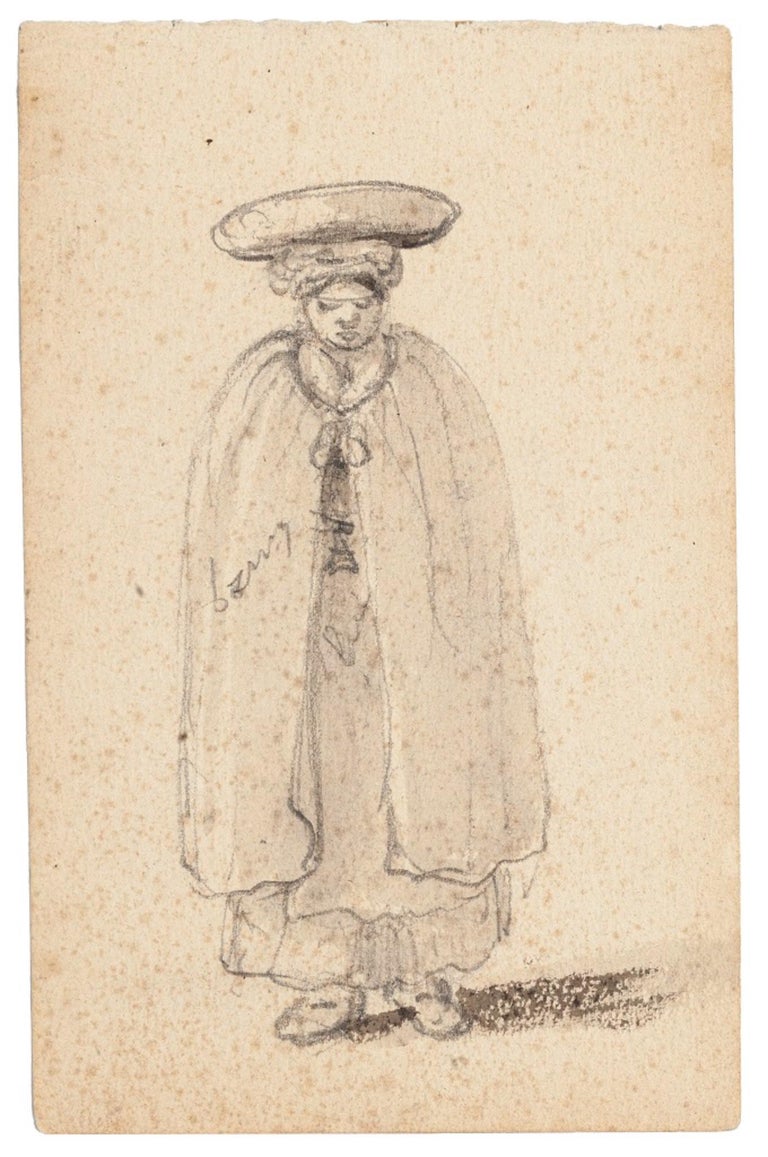Unknown - Man with Headdress - Pencil Drawing - 1880s For Sale at 1stDibs