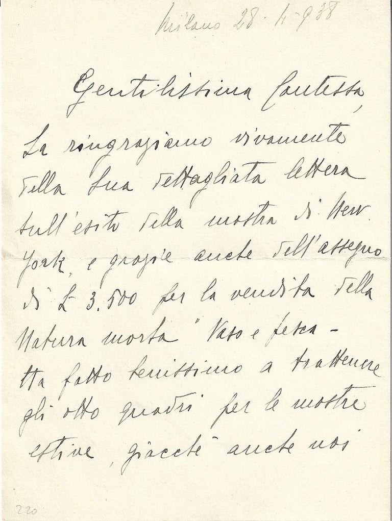 Carlo Carrà - Autograph Letter by Carlo Carrà - 1938 For Sale at 1stDibs