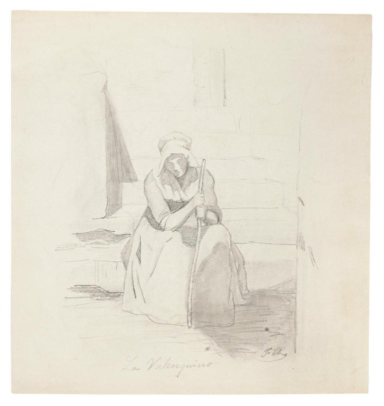 Unknown - Tired Woman - Original Pencil Drawing - Early 20th Century ...