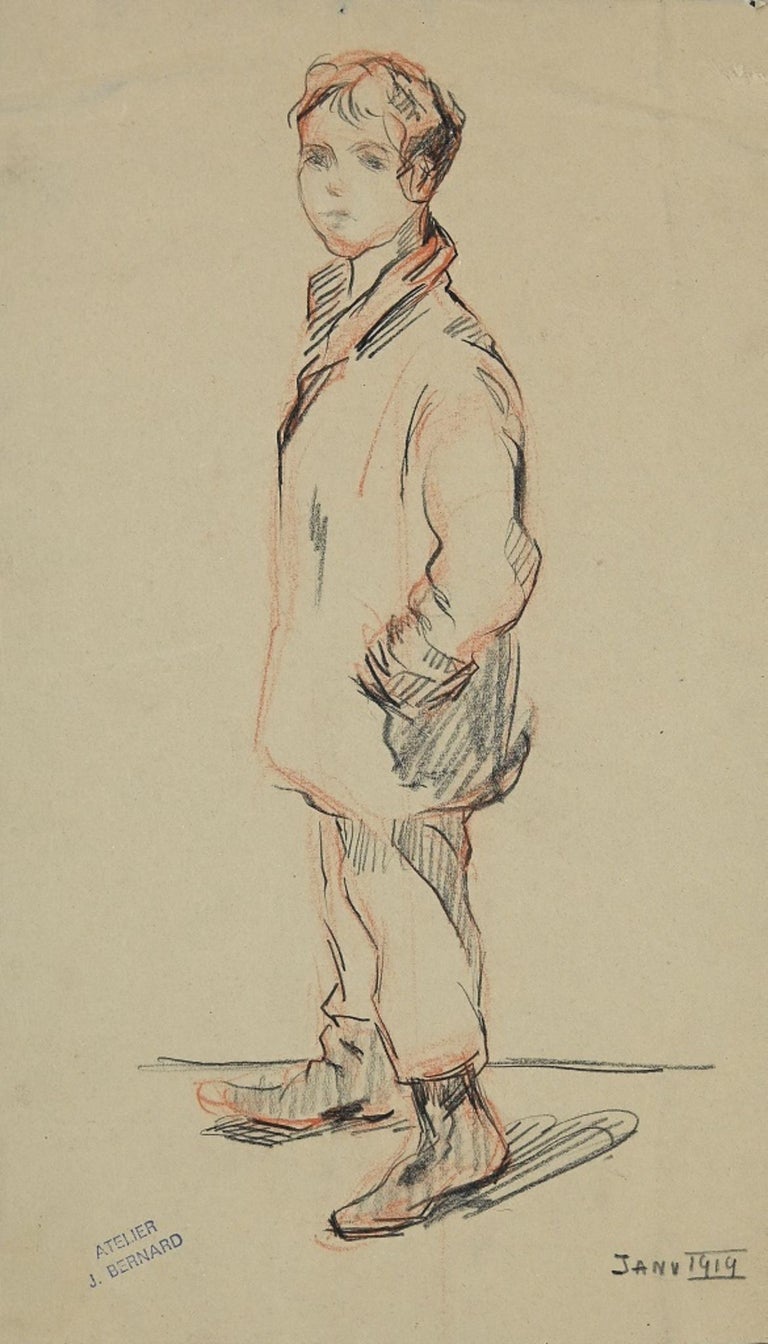 Jean Bernard - Figure of a Boy - Original Pencil Drawing by Jean ...
