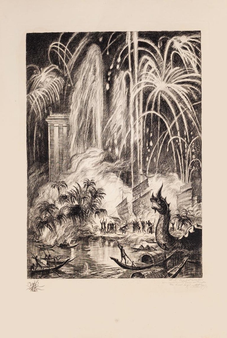 Rene Cottet - Oriental Feast - Fireworks - Original Etching by Rene ...