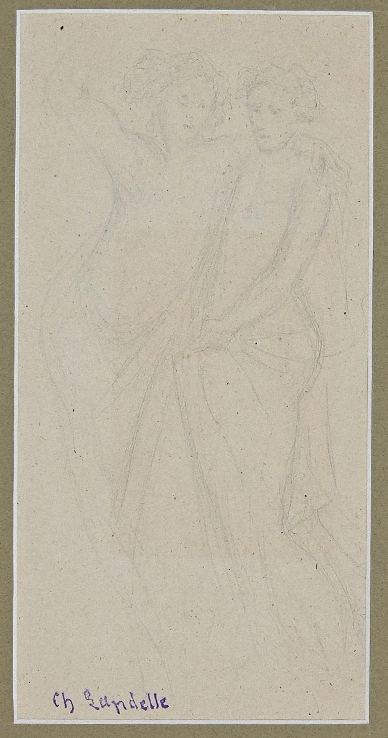 Two Figures - Original Pencil on Paper by Charles Landelle - Early 20th ...
