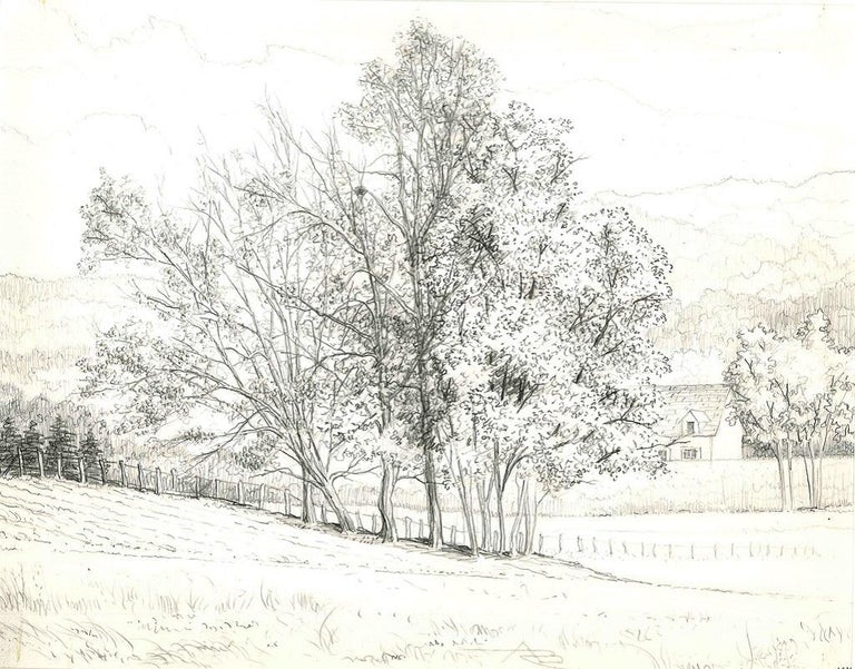 André Roland Brudieux - French Countryside - Pencil Drawing by A. R ...