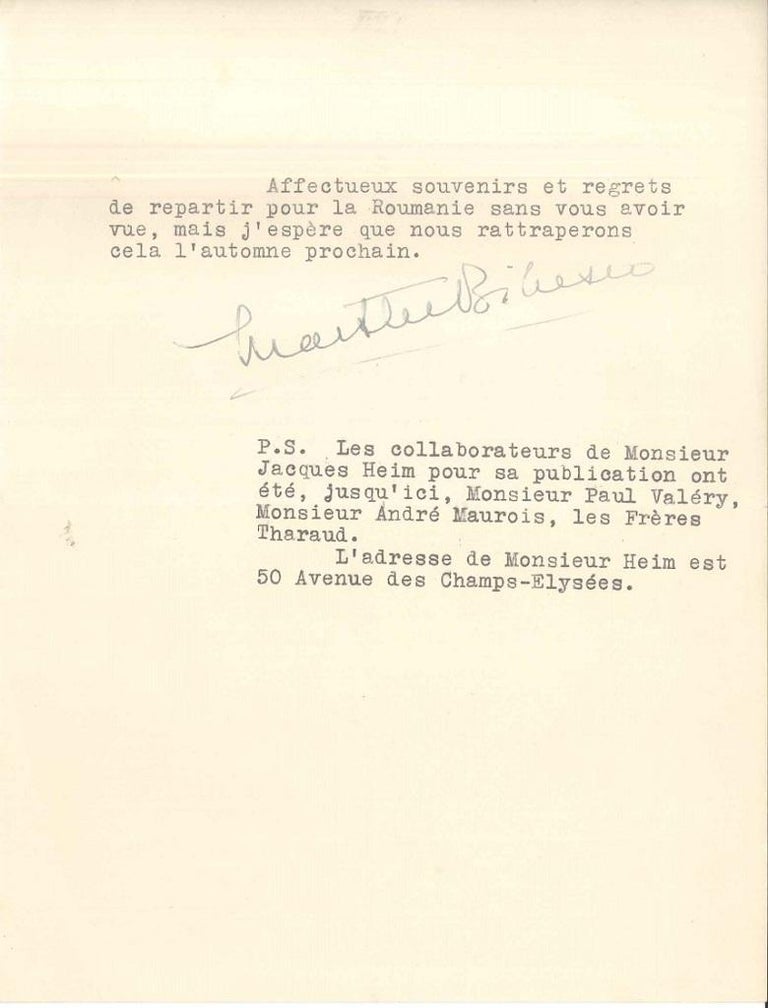 Marthe Bibesco - Set of Two Letters by M. Bibesco - 1933; 1940 For Sale ...